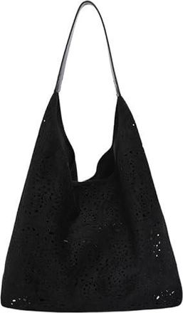 Generic Garhomtur Sac fourre-tout creux en faux daim pour femme, sac à bandoulière souple, sac à main de plage, Noir