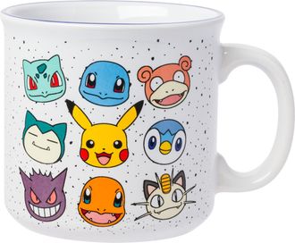 Silver Buffalo Pokemon Bulbasaur, Squirtle, Slowpoke, Snorlax, Pikachu, Piplup, Haunter, Charmander und Meowth Camper Tasse, 590 ml