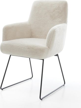 DELIFE Esszimmerstuhl Heira-Flex mit Armlehnen Pl&uuml;sch Creme-Wei&szlig; Kufengestell Schwarz Taschenfederkern, Esszimmerst&uuml;hle