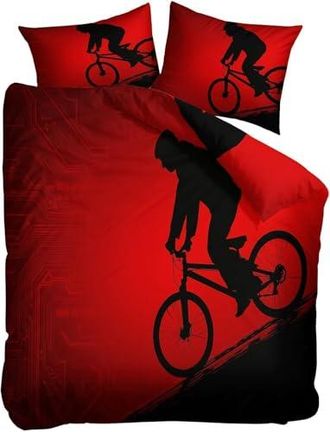 Generic Housse de Couette 240 x 260 V&eacute;lo de Montagne Parure de Lit 2 Personnes Motif Rouge Imprim&eacute;e 3D Microfibre Douce BMX Housse Couette R&eacute;versible avec 2 T