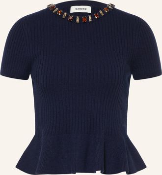 Sandro Sandro Strickshirt Mit Schmucksteinen blau