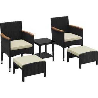 Yaheetech Yaheetech 5 Pi&egrave;ces Salon de Jardin Exterieur en R&eacute;sine, 2 Fauteuils, 2 Repose-Pieds et 1 Table Basse Plateau en Verre Tremp&eacute;, Ensemble Mobilier de