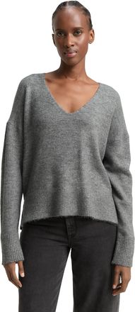 Tom Tailor Damen 1047879 Relaxed Fit Strickpullover mit V-Ausschnitt, 12075-Stormy Gray Melange, XL