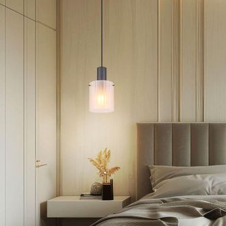 Globo Lighting Suspension lampe de salon verre textile noir 1 ampoule h 120 cm