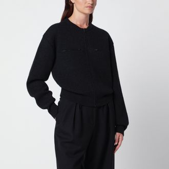 Christophe Lemaire Anthrazitfarbener Alpaka-Mischgewebe-Pullover mit Rei&szlig;verschluss