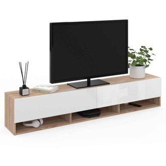 IDMarket Idmarket - Meuble TV suspendu 180 cm - 2 portes - &Eacute;tag&egrave;re bois et blanc - Pour t&eacute;l&eacute;viseurs jusqu&agrave; 70 pouces - Attaches murales incluses