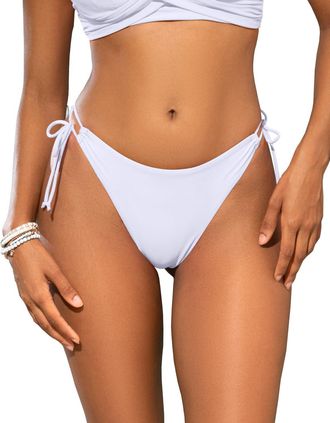 SHEKINI Damen Tie Side Bikini Bottom Hochgeschnittener Brasilianischer Tanga Ger&uuml;schter R&uuml;cken Badeanzug Bottoms(XL,Wei&szlig;)