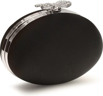 Self Portrait Womens Satin Oval Clutch Bag Black Polyester