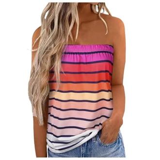 Generic Et&eacute; D&eacute;contract&eacute; Tee Shirt Femme Tuniques de Base D&eacute;t&eacute; L&acirc;ches Sexy t&eacute; Tunique Vest Chic Bretelles Spaghetti Cami Col Rond T-Shirt 2024 Femmes Bustier B