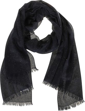 Brunello Cucinelli Femme, Accessoires, Bleu, Taille: ONE Size Diamante Cashmere and Silk Scarf