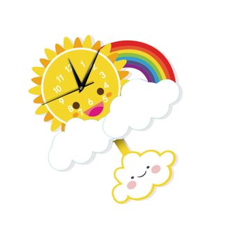 Artibetter Cartoon Wanduhr Kinderzimmer Sonnenmotiv Kreative Swing Uhr Dekorative Wanddekoration f&uuml;r Wohnzimmer Schlafzimmer mit Pr&auml;zisem Uhrwerk und Kinderfreun