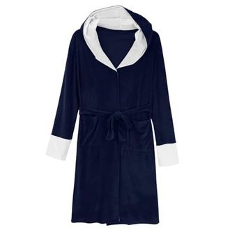 Generic Peignoir femme &agrave; capuche grande taille peignoir &eacute;ponge uni long avec poches confortable pyjama chaud chemise de nuit d&eacute;contract&eacute;e &agrave; manches longues pe