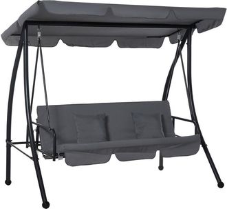 OUTSUNNY Balancelle de jardin convertible 3 places grand confort inclinaison toit r&eacute;glable matelas fourni 2L x 1,25l x 1,7H m m&eacute;tal polyester noir anthracite