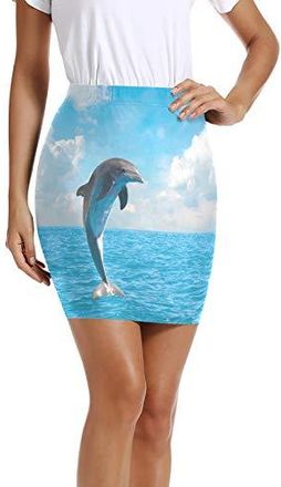 Mnsruu Jolie jupe moulante au-dessus du genou en forme de dauphin, océan, eau - Multicolore - 44