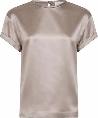 Brunello Cucinelli Femme, Blouses et Chemises, Brun, Taille: 44 FR Stretch Silk Satin Monili Blouse