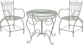 Clp Garten-Sitzgruppe Sheela I Garten-Set Aus Lackiertem Eisen: 1 Tisch Und 2 St&uuml;hle I Antike Gartenm&ouml;bel Im Jugendstil, Farbe:antik-gr&uuml;n