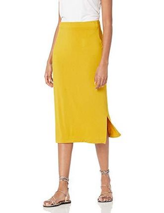 Amazon Essentials Jupe midi en Tricot à Enfiler (Disponible en Grande Taille) Femme, Jaune Foncé, XXL