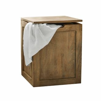 Loberon W&auml;schekorb Queristo, Einzigartige Maserung, Herausnehmbarer W&auml;schesack, Rustikaler Charme, Ordnungshelfer, Aufbewahrung, Mangoholz, Baumwolle, braun