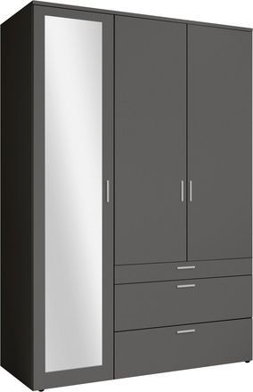 Livetastic Dreht&uuml;renschrank, Graphit, Kunststoff, 4 F&auml;cher, 3 Schubladen, 135x195x56 cm, Schrankfront mit Spiegel, Schlafzimmer, Kleiderschr&auml;nke, Dreht&uuml;renschr&auml;n