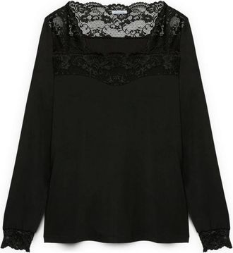Fiorella Rubino Femme, Blouses et Chemises, Noir, Taille: 42 FR T-shirt à manches longues avec empiècement en dentelle