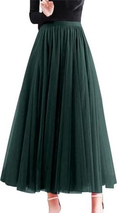 Generic Short court pour femme - Noir - Taille haute - Ligne A - Multicouche - Maille - Longueur cheville, vert noir, XL