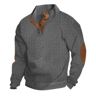 Generic Pull en tricot torsad&eacute; &agrave; col montant pour homme, pull d&eacute;contract&eacute; &agrave; col montant, gris, 5XL