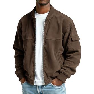 Generic Veste bomber en velours c&ocirc;tel&eacute; pour homme - Couleur unie - Avec poches - Veste dhiver l&eacute;g&egrave;re - Coupe-vent - &Eacute;l&eacute;gante veste en coton - Manteau dhiver c