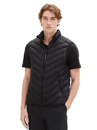 Tom Tailor Gilet matelassé léger pour Homme avec col Montant en Polyester recyclé, 29999-Noir, XXL