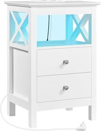Yaheetech Nachttisch mit Ladefunktion & Verstellbarer LED-Beleuchtung Nachtschrank mit 1 Offene Ablage & 2 Schubladen f&uuml;r Schlafzimmer, 40 x 30 x 60 cm Wei&szlig;