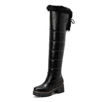 Generic Bottes de neige &eacute;paisses &agrave; bout rond pour femme - &Agrave; lacets - Large mollet - Chaussures dhiver thermiques, Noir, 39.5 EU