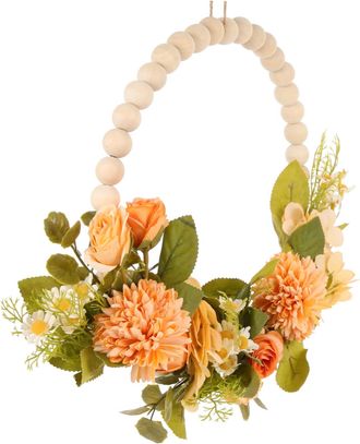 Pretyzoom Holzperlen T&uuml;rkranz K&uuml;nstliche Seidenblumen Girlande Langlebig H&auml;ngedekor F&uuml;r Hochzeit Saisonales Wanddekor