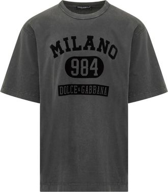 Dolce & Gabbana Homme, Tops, Noir, Taille: S Milano 984 Printed Cotton T-shirt