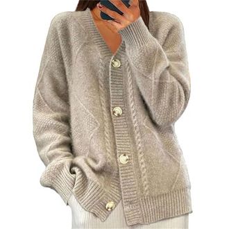 Generic Pull &agrave; col en V pour femme - Style d&eacute;contract&eacute; et polyvalent - Coupe-vent - Manches longues, camel, Taille XS