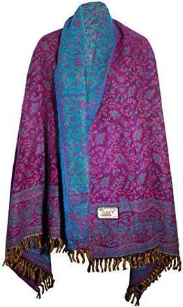 Tibet Écharpe dhiver en laine de yak pure, motif floral violet