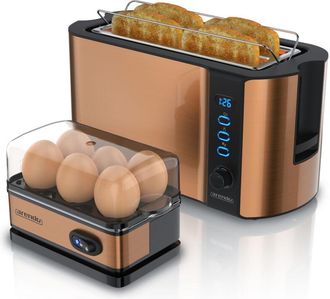 Arendo Arendo Fr&uuml;hst&uuml;cks-Set 2-teilig, 4-Scheiben Langschlitztoaster, 6er Eierkocher, Kupfer
