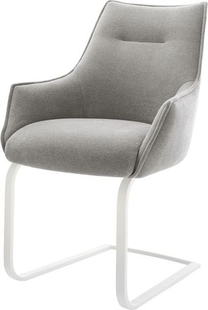 DELIFE Schwingstuhl Alja-Flex mit Armlehnen Freischwinger flach Wei&szlig; Strukturstoff Soft Grau Taschenfederkern