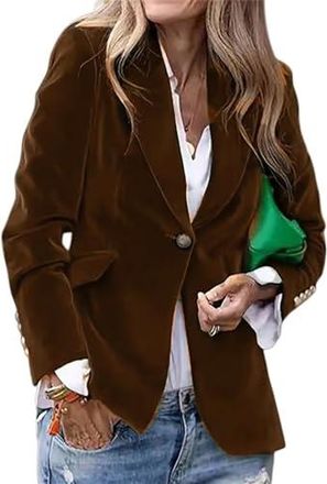 Generic Blazer en velours pour femme - Veste d&eacute;contract&eacute;e &agrave; manches longues pour le travail, le bureau, Halloween, No&euml;l, caf&eacute;, M