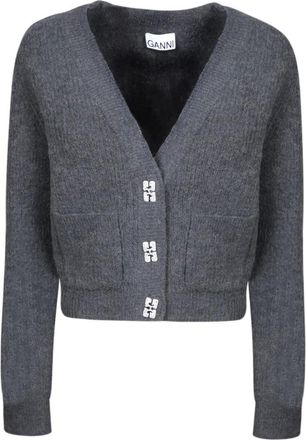Ganni Femme, Pulls, Noir, Taille: 38 FR Cardigan &agrave; col en V