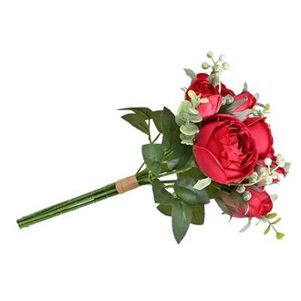 NUOBESTY K&uuml;nstlicher Brautstrau&szlig; in Gro&szlig;er Gr&ouml;&szlig;e Rot Realistisch Gestalteter Brautjungfern Strau&szlig; aus Langlebigem Material f&uuml;r Hochzeitsdeko und Wohnraumgestal