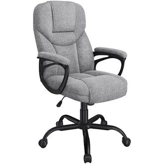Yaheetech Chaise de Bureau en Tissu avec Dossier Haut Ergonomique Support Lombaire Hauteur R&eacute;glable Base en M&eacute;tal Gris