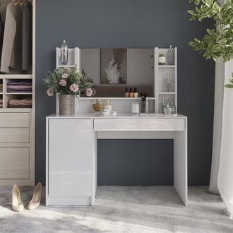 Vicco Schminktisch Sherry, Weiß/Weiß Hochglanz, 119.8 cm 4 Teile
