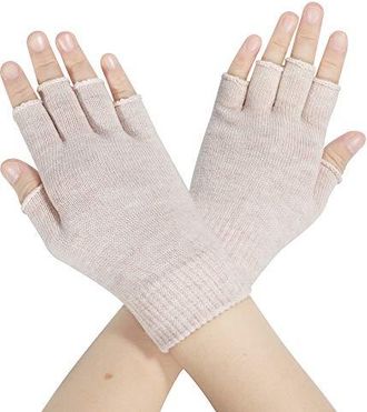 ZLYC Femmes dHiver Demi-Doigts Gants Chauds Laine Tricot Gants Sans Doigts(Solide Beige),Taille unique