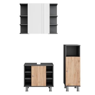 Vicco Badmöbel-Set Anthrazit/Goldkraft Eiche Fynn, bestehend aus Bad Spiegelschrank, Waschbeckenunterschrank, Midischrank - mit Fächern für Flexible Aufbewa