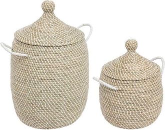 Atmosphera Lot de 2 Paniers d&eacute;co Soleya 58cm Beige