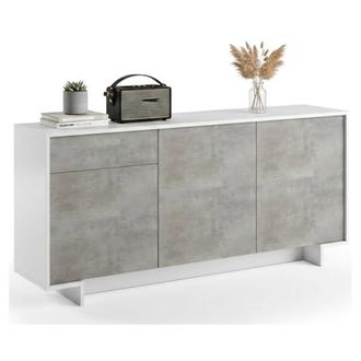 Dmora Buffet Agrifoglio, Buffet de Salon, Buffet de Salon avec 3 Portes et 1 tiroir, 100% Made in Italy, 170x42h78 cm, Blanc et Ciment