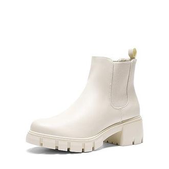 Dream Pairs Bottines Chelsea &eacute;lastiques pour femme - Talon bloc bas et &eacute;pais - Semelle &agrave; pattes - Bottes &agrave; talons dautomne SDAB2316W, beige, 42 EU