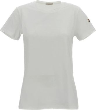 Moncler Femme, Tops, Blanc, Taille: 36 FR T-shirt en coton avec patch logo