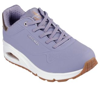Skechers Slip-On Sneaker SKECHERS UNO SHIMMER AWAY, Damen, Gr. 36, lila (lila, metallic), Lederimitat, Schuhe Sneaker, Slipper, Freizeitschuh, Plateausneaker m