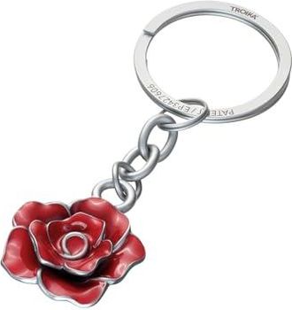 Troika Porte-cl&eacute;s fleur rose avec m&eacute;canisme douverture brevet&eacute; NAIL GUARD pour une pose facile des cl&eacute;s, &eacute;mail, fonte de m&eacute;tal chrom&eacute; rouge argent&eacute;