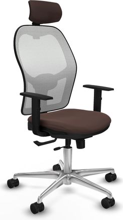 Piqueras y Crespo Ergonomischer Telearbeitsstuhl mit 1D-Armen, h&ouml;henverstellbare Lendenwirbelst&uuml;tze und h&ouml;henverstellbares Kopfteil, Wei&szlig;/Dunkelbraun